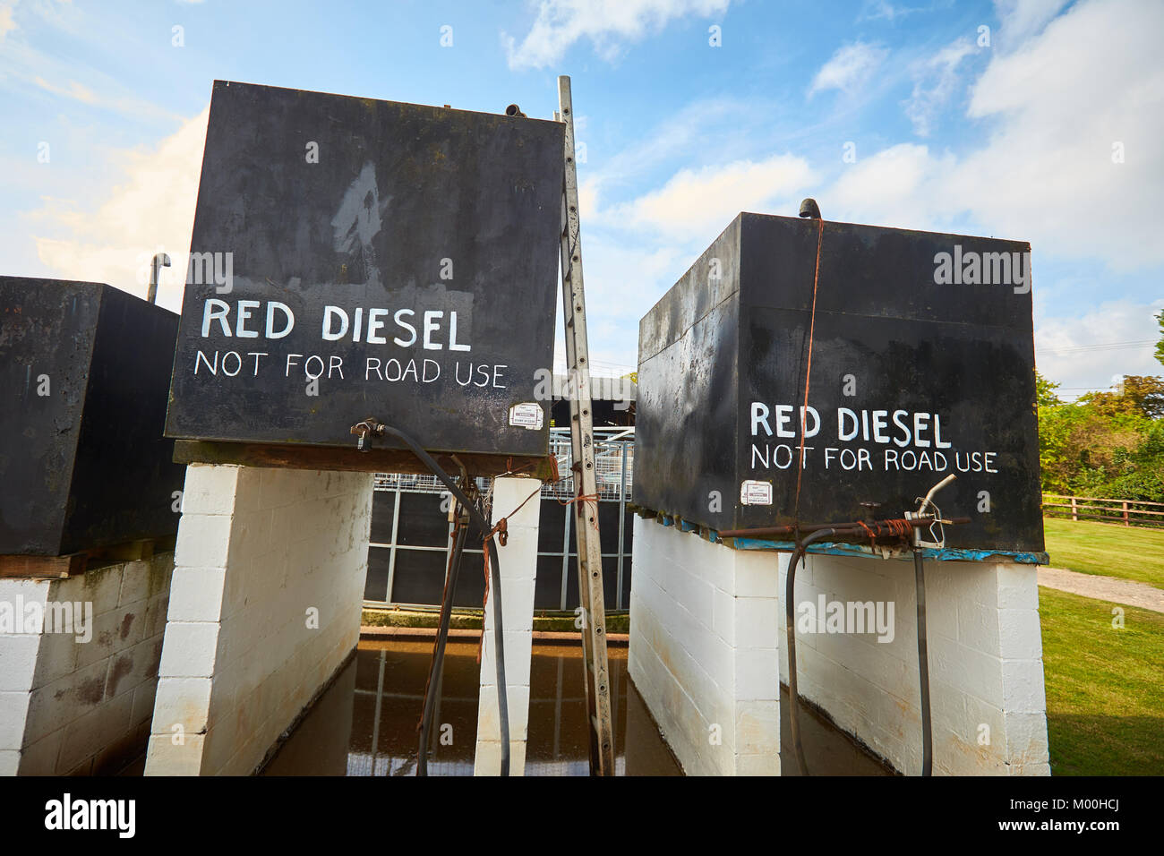 Tanks of red diesel marked “not for road use” on a farm in Oxfordshire ...