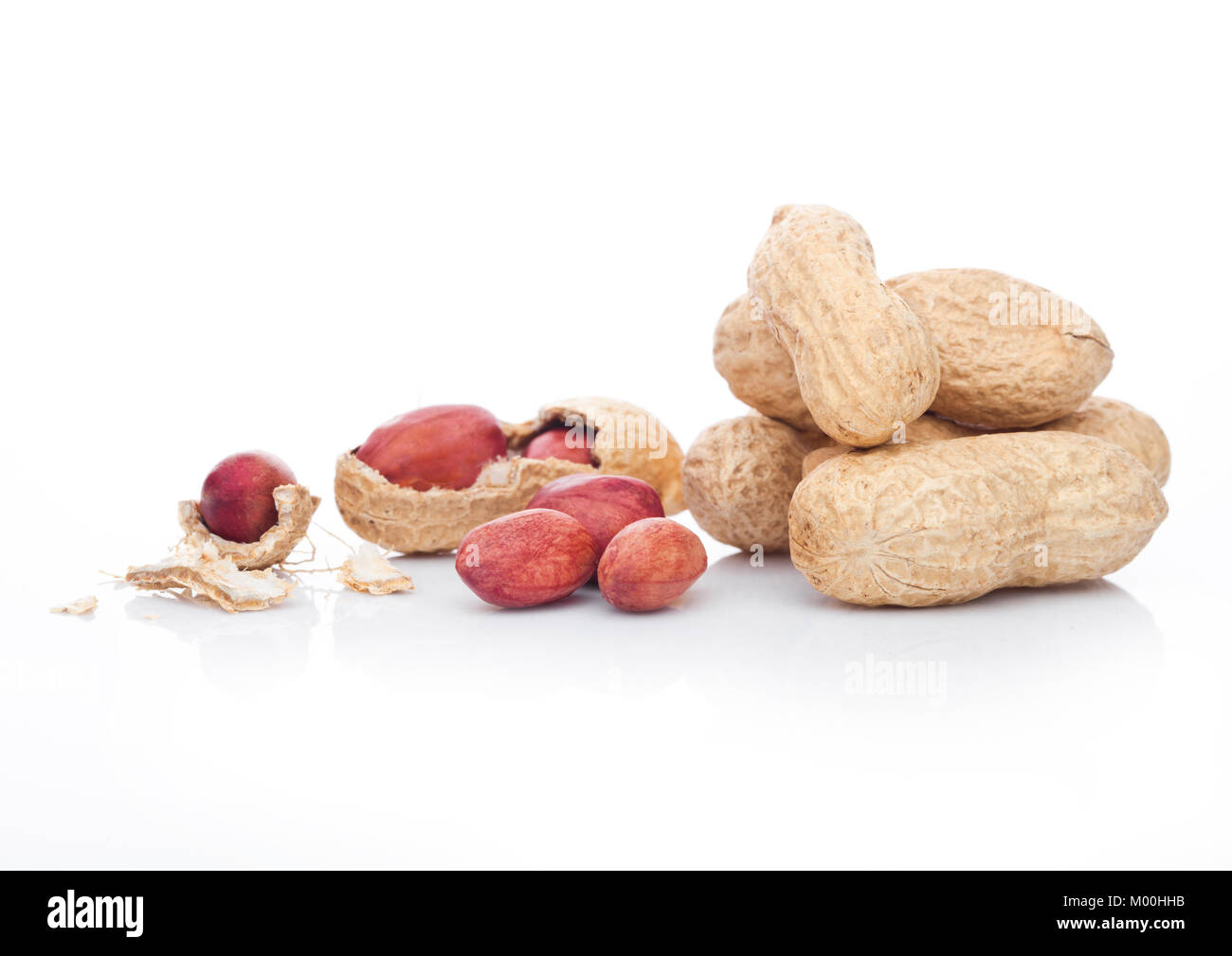 Raw peanuts with shell on white background with reflection Stock Photo ...