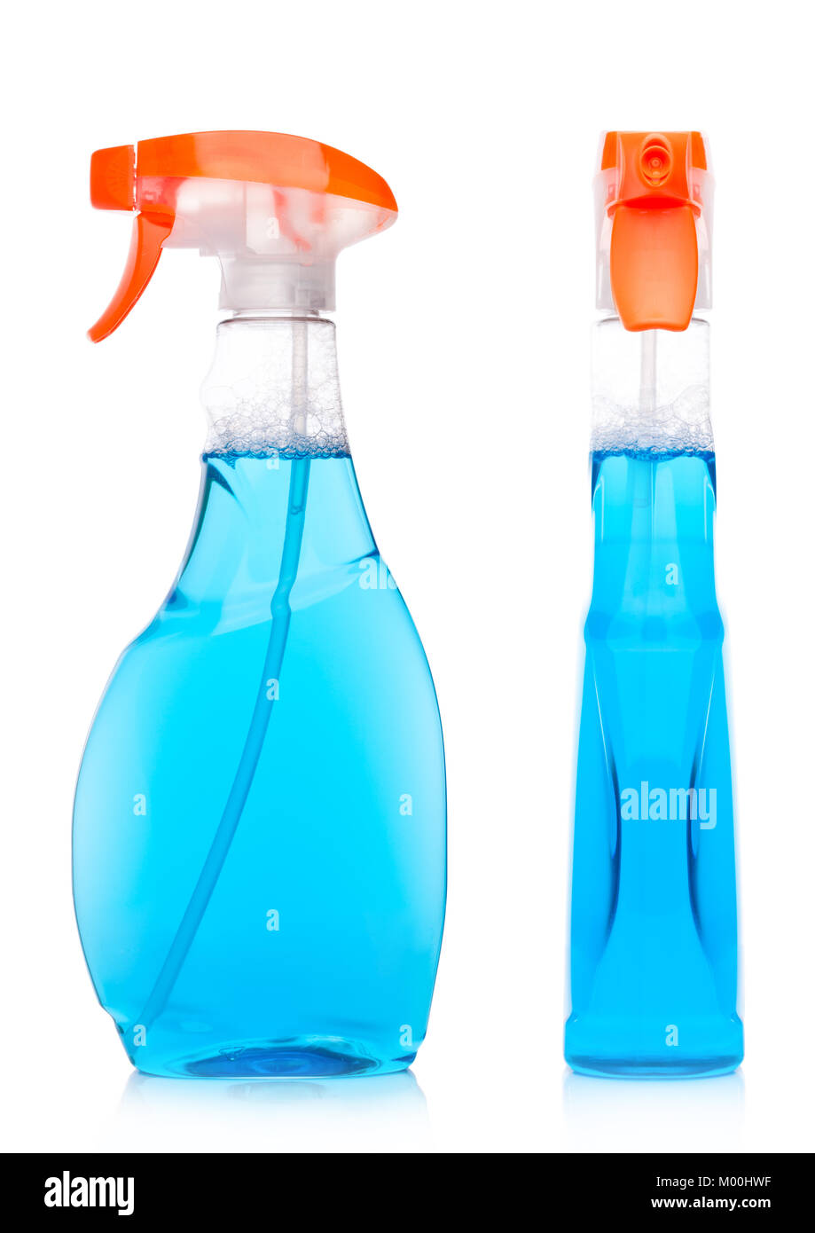 Bottles of domestic blue glass cleaner spray on white background Stock ...
