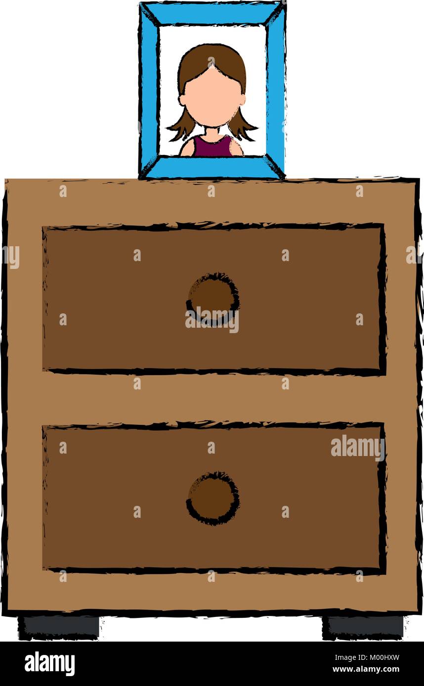 bedroom drawer with portrait vector illustration design Stock Vector ...