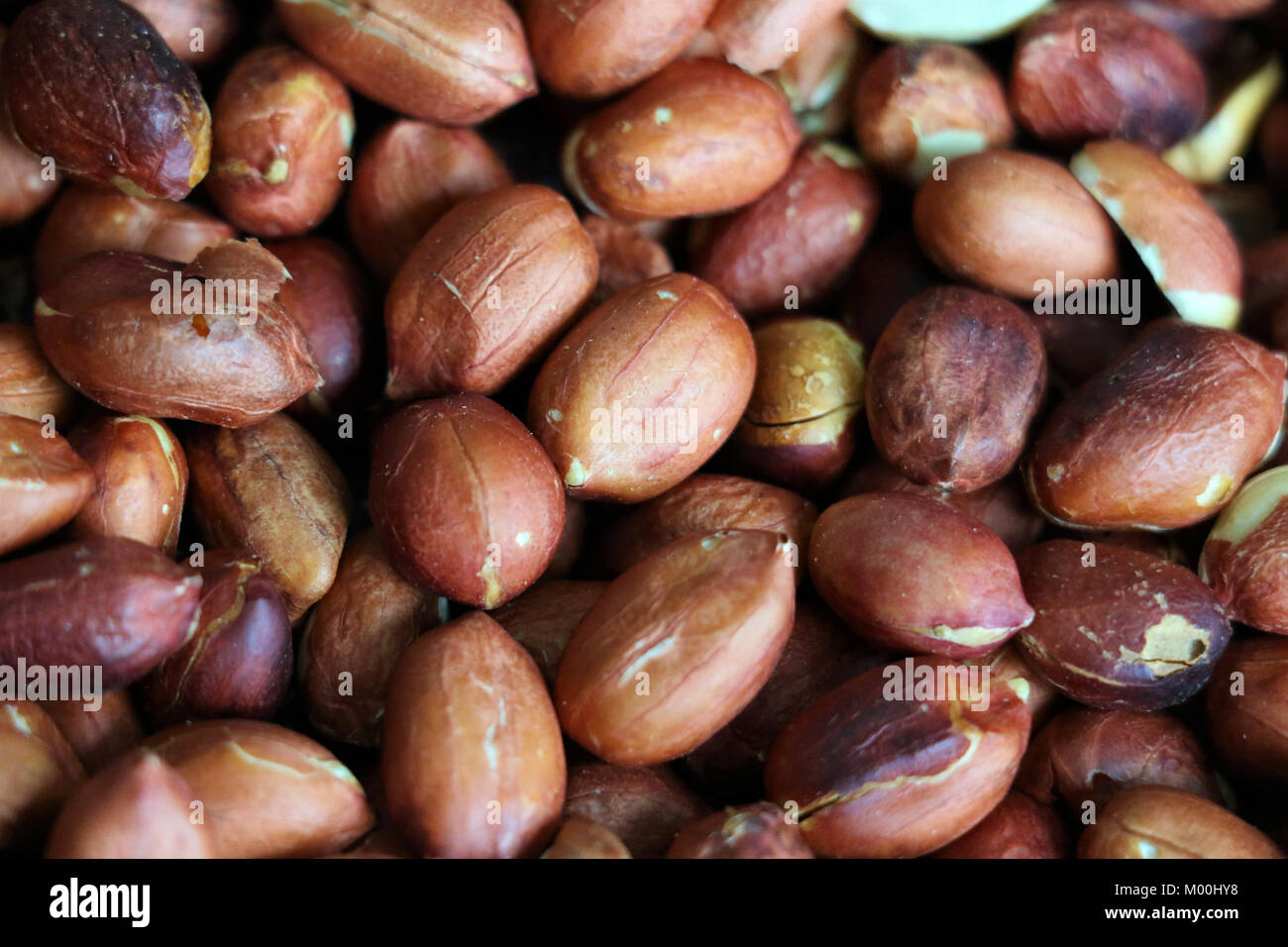 Red roasted peanuts, some open, with and without peel. Peanut ...