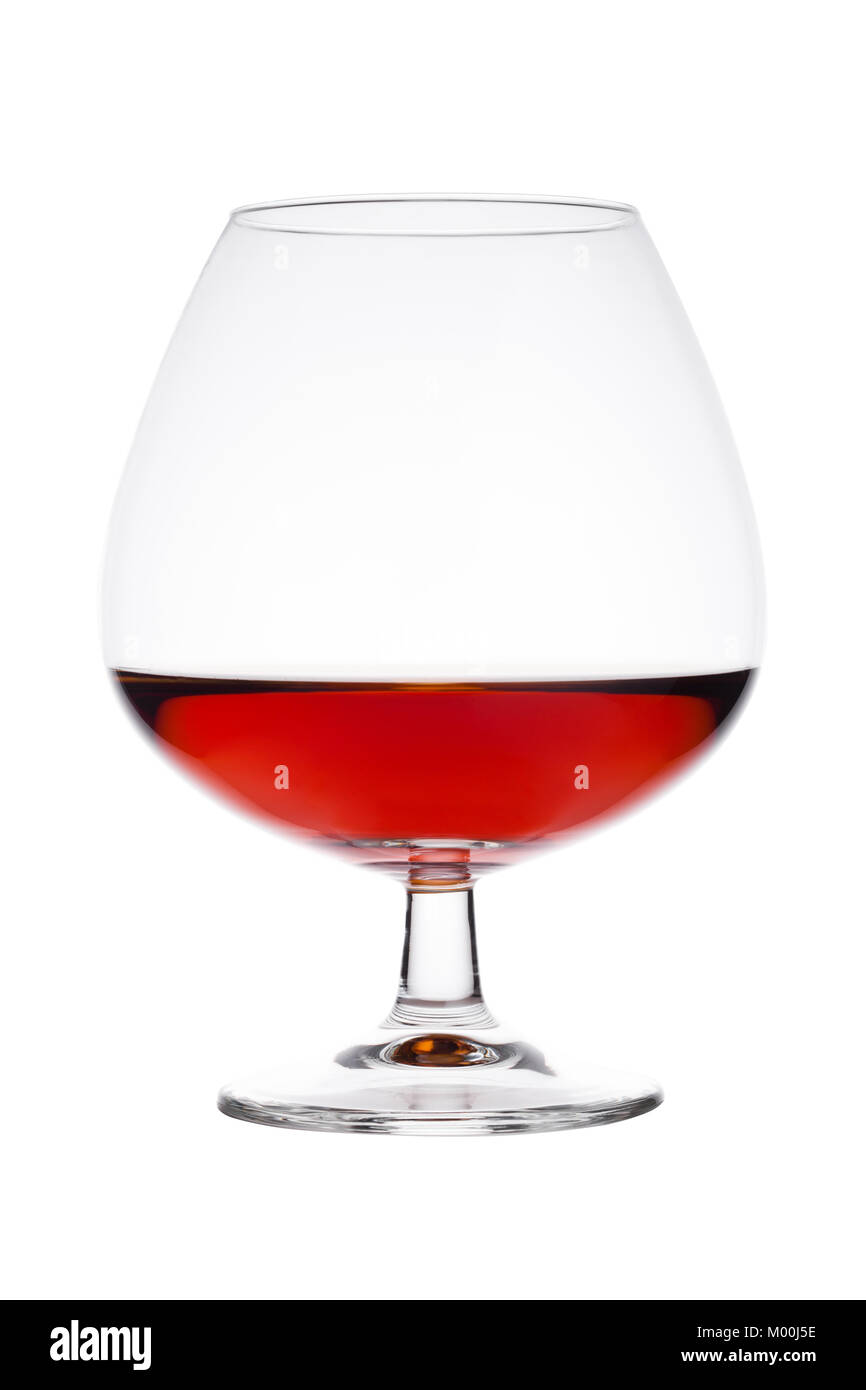 Elegant glass with brandy cognac alcohol drink isolated on white ...