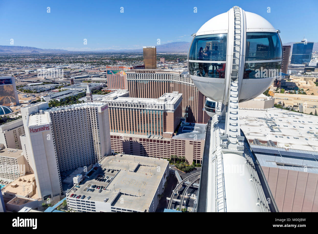 A skyline daytime view of several casino's and resort on Las Vegas Blvd form the High Roller ...