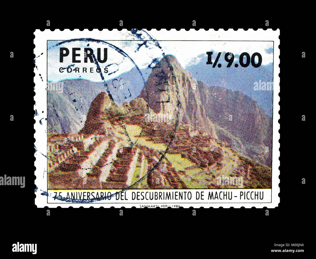 Cancelled postage stamp printed by Peru, that shows Machu Picchu, circa ...