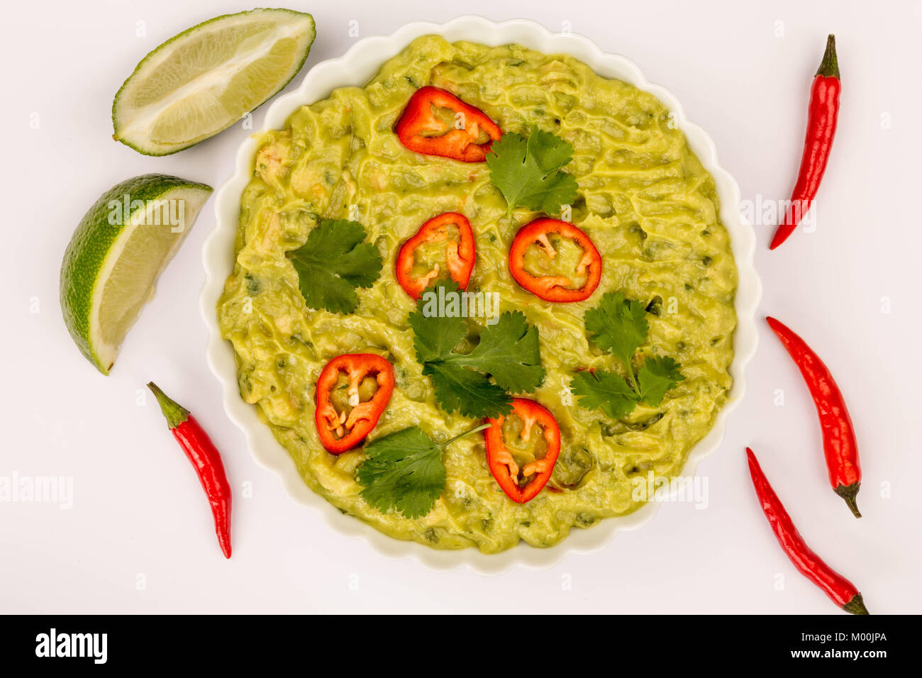 Vegetarian Mexican Style Guacomole Food Dip With Red Chillies Isolated ...