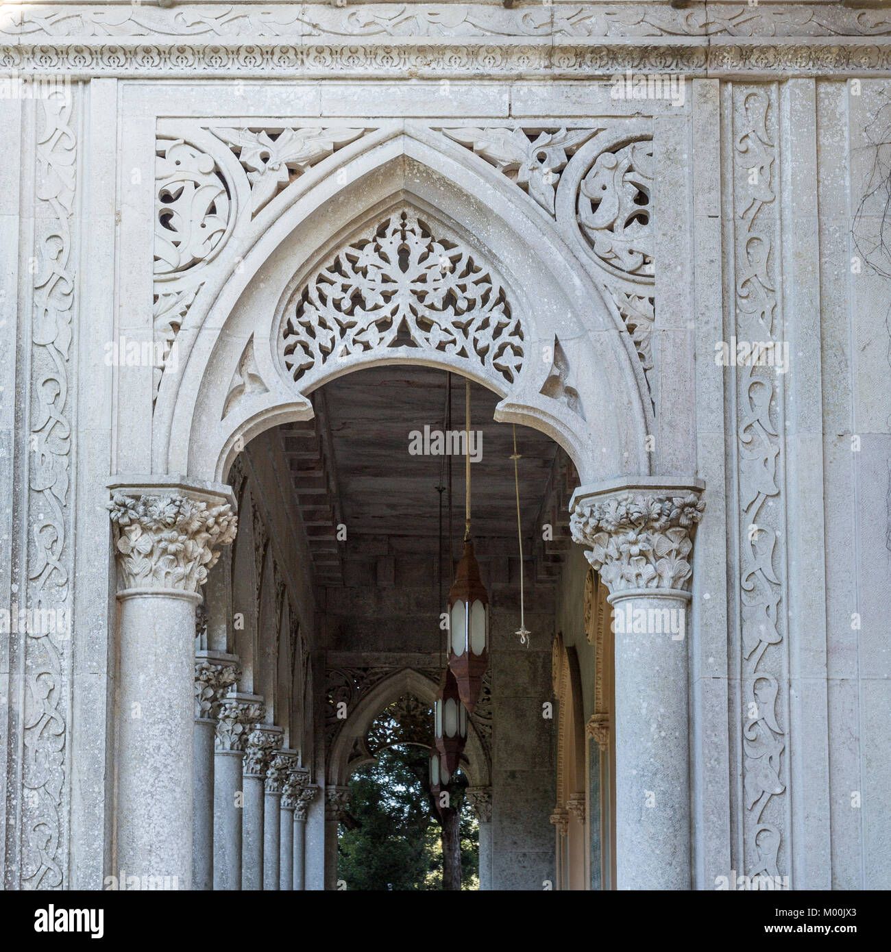 Corinthian columns and arches at the veranda of the Monserrate Palace ...