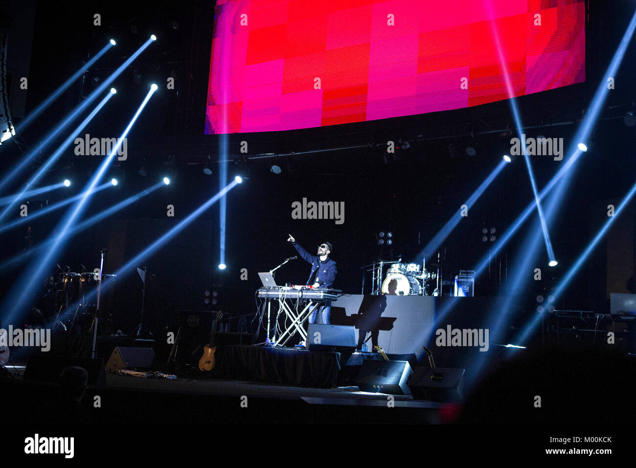 Tehran, Iran. 16th Jan, 2018. An Iranian musician performs at a pop ...