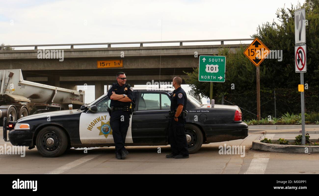 Januaryuary 16, 2018 - Summerland, California, U.S. - Police guarding ...