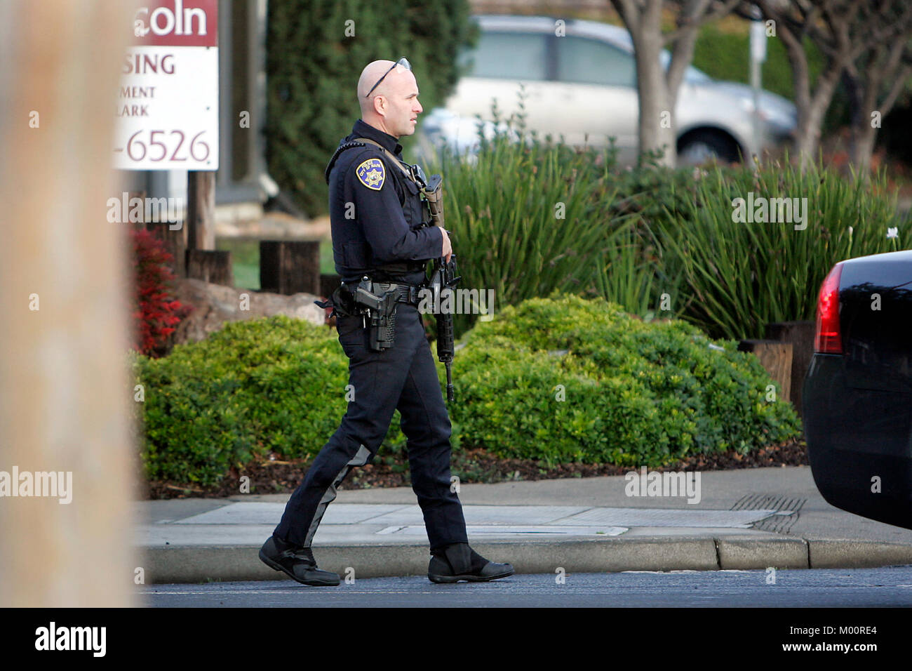 Napa, CA, USA. 17th Jan, 2018. A Napa police officer patrols the ...