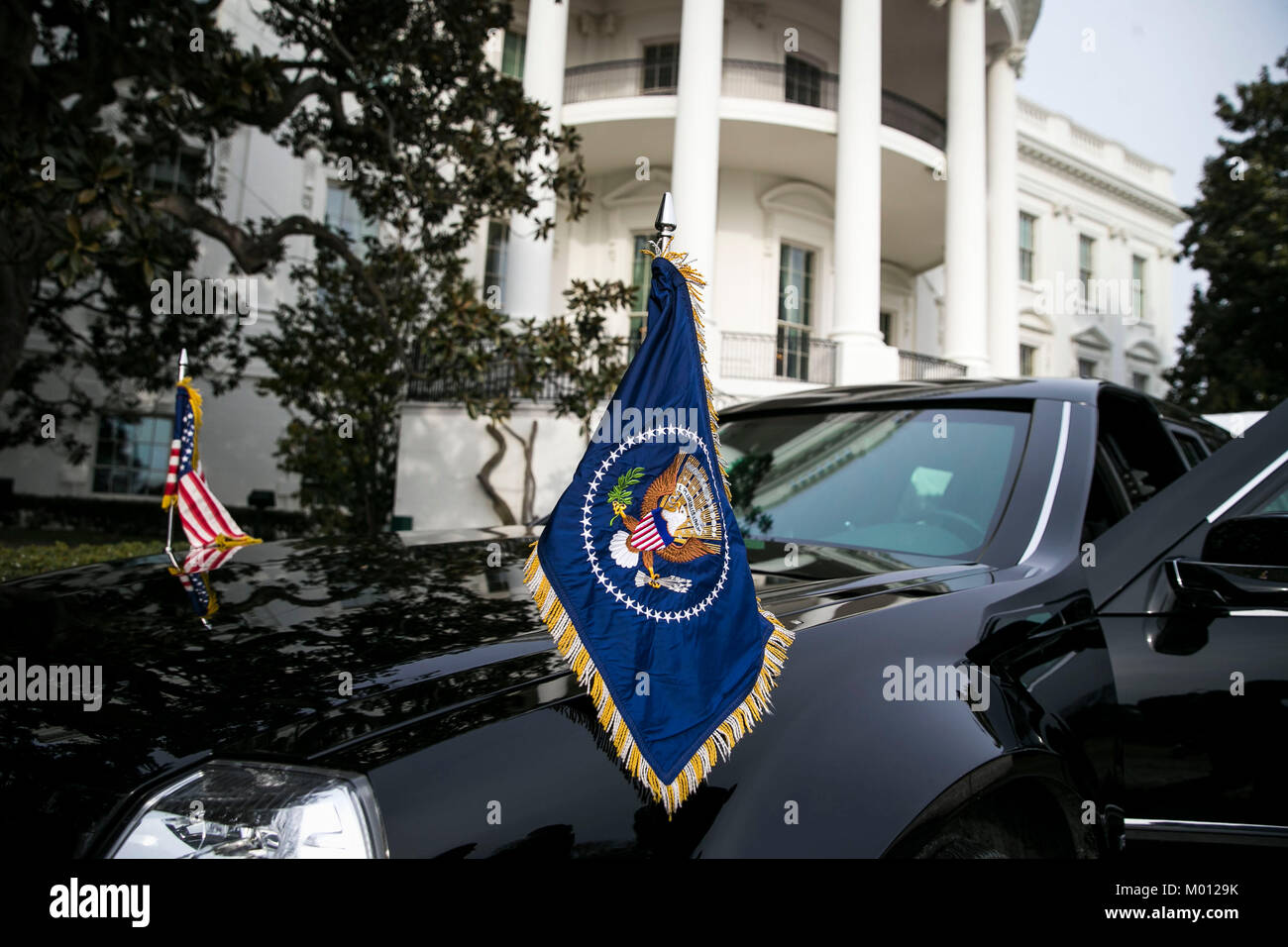 The presidential limousine, known as "The Beast," is parked on the ...