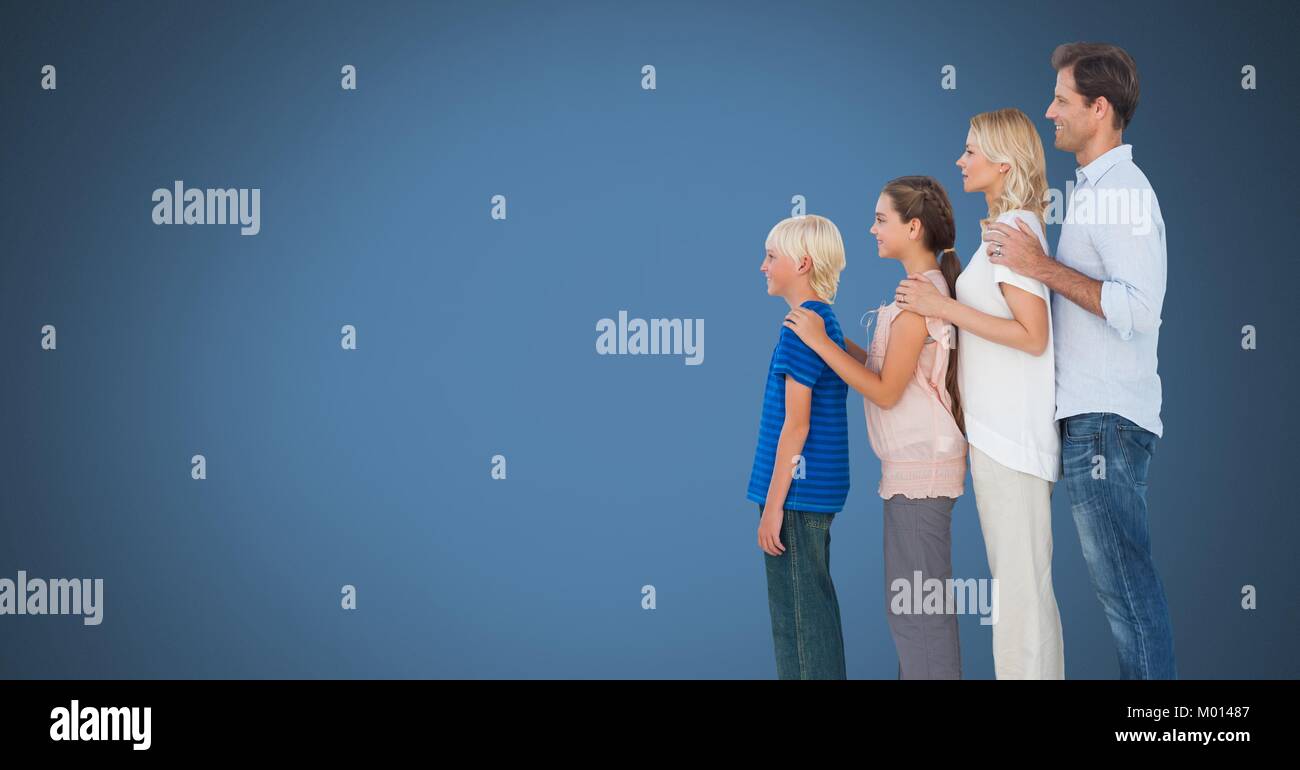 Family together with blue background Stock Photo - Alamy