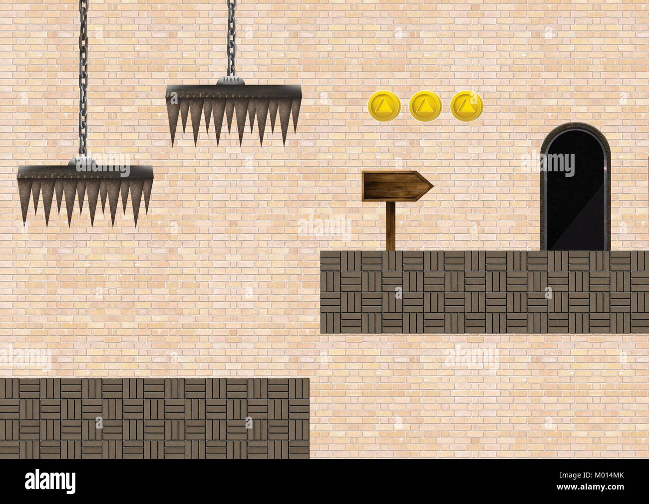 Computer Game Level with coins and traps Stock Photo - Alamy