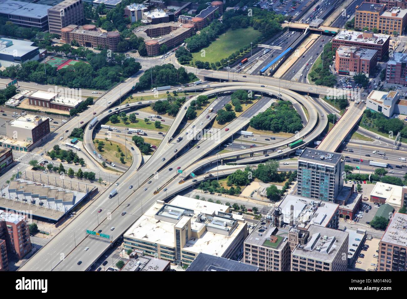 Chicago, Illinois in the United States. Aerial view of a complicated ...