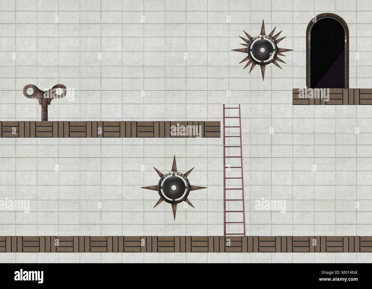 Computer Game Level with key and traps Stock Photo - Alamy