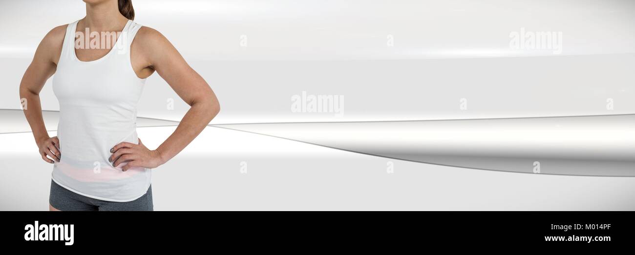 Athletic fit woman with white curves in background Stock Photo - Alamy