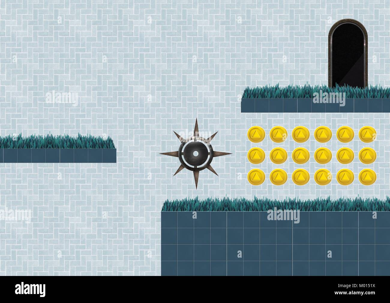 Computer Game Level with coins and trap Stock Photo - Alamy