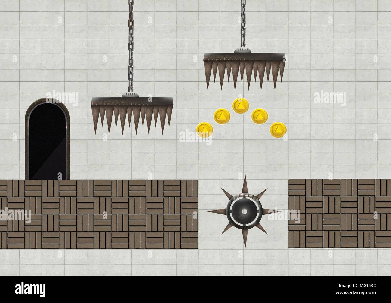 Computer Game Level with traps and coins Stock Photo - Alamy