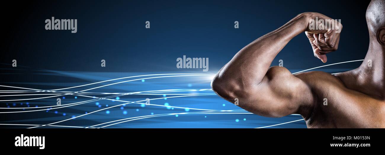 Athletic fit strong man flexing muscle with blue curves Stock Photo - Alamy
