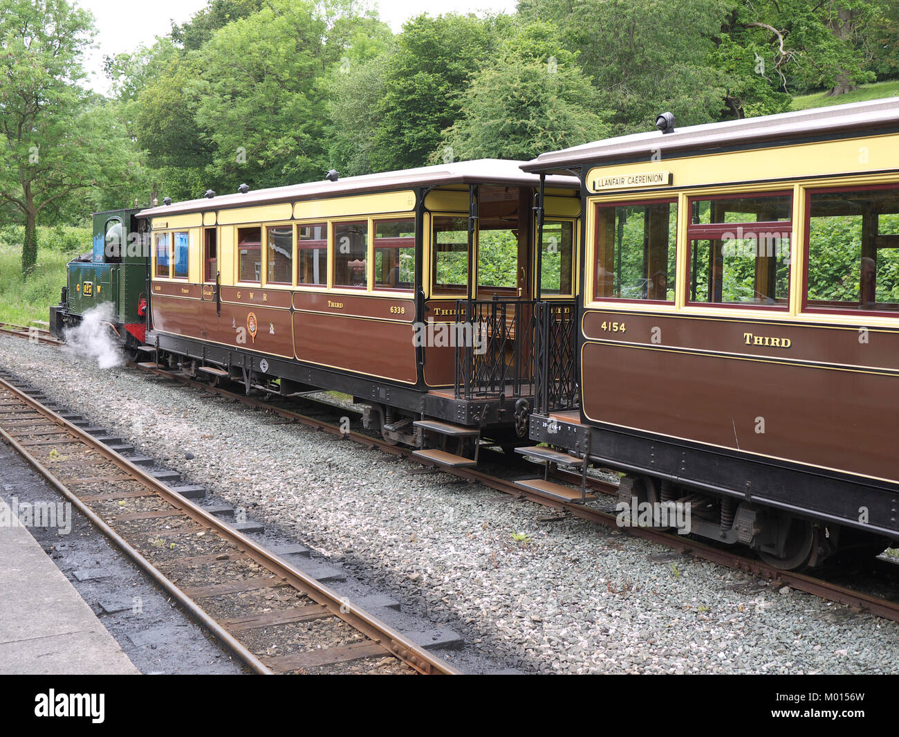 Welshpool and Llanfair light railway loco and coaches Stock Photo - Alamy