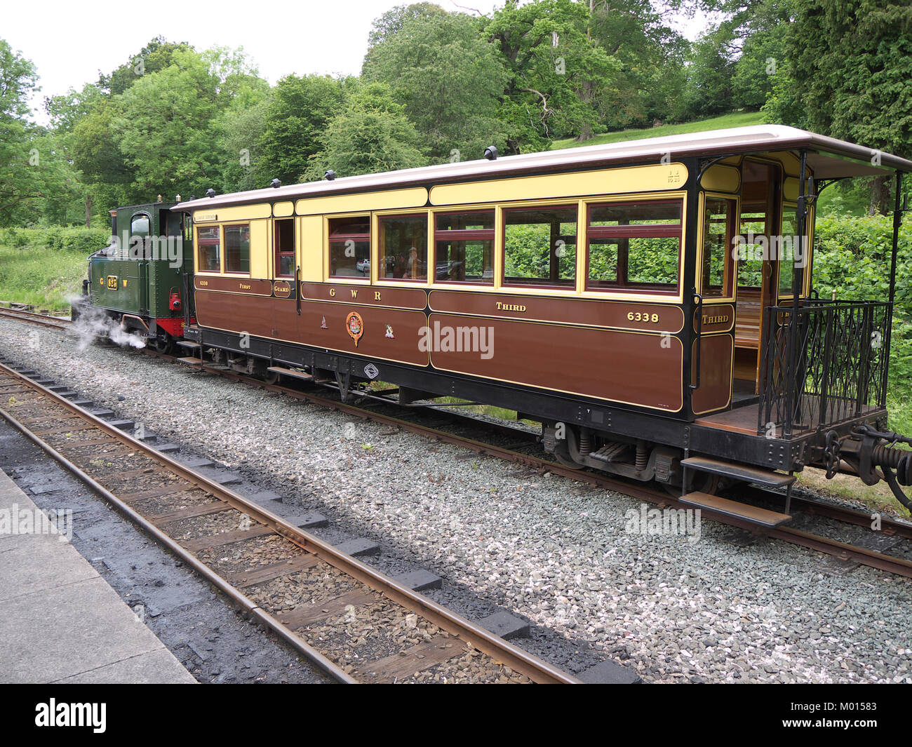 Loco and coach on the Welshpool and Llanfair light railway Stock Photo ...