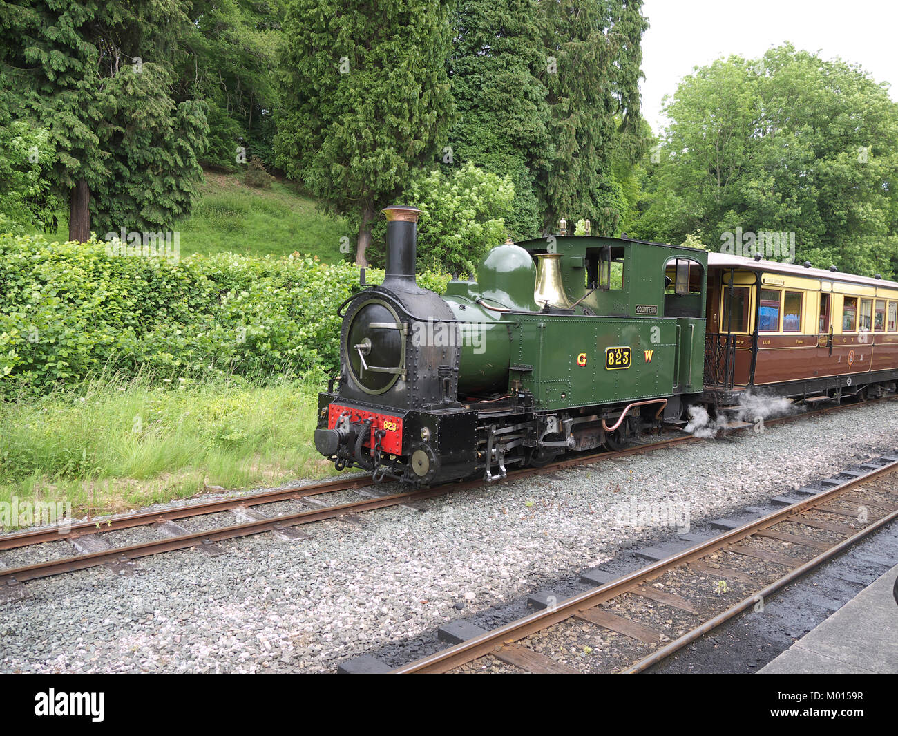 Train leaving station on the Welshpool and Llanfair light railway Stock ...