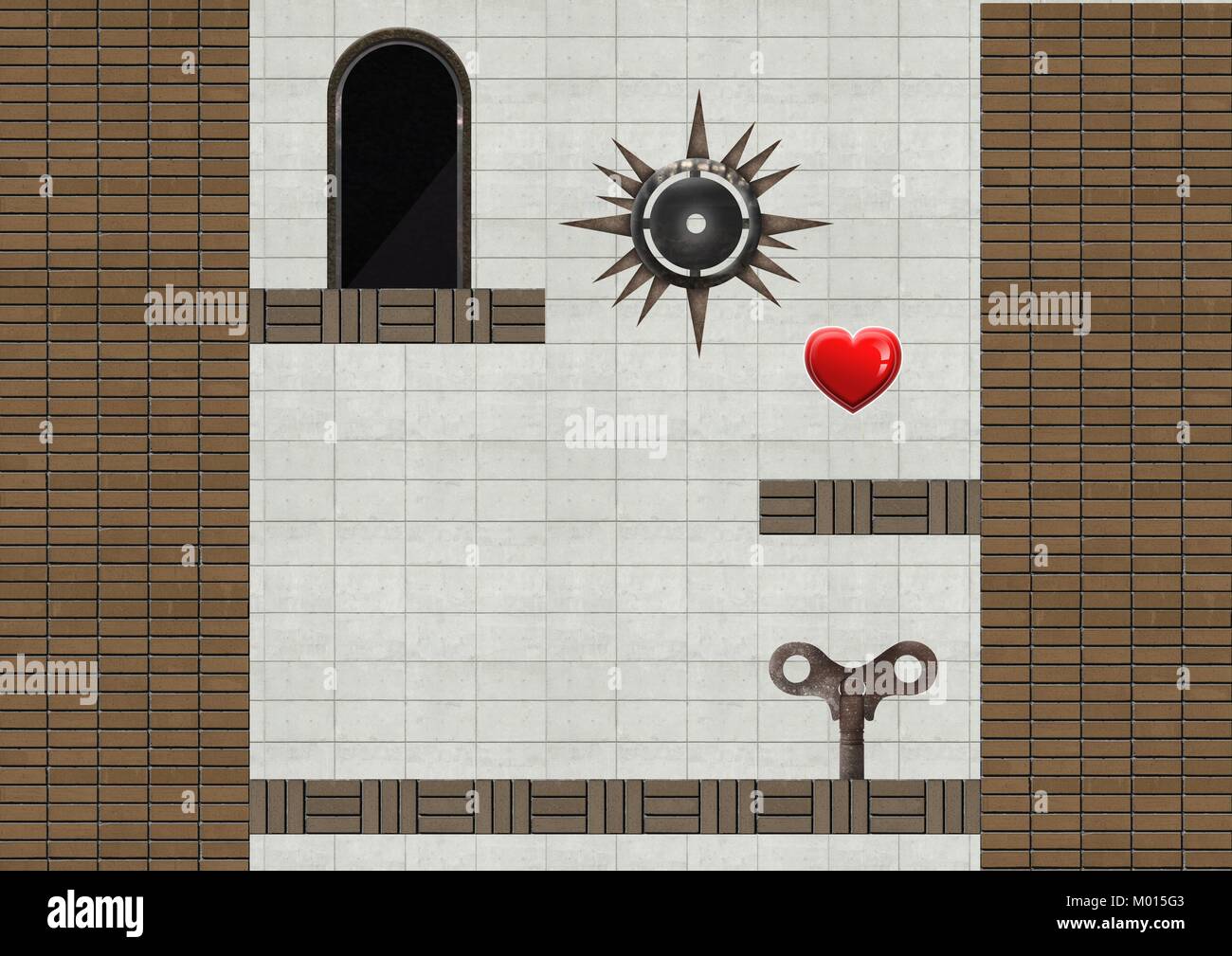 Computer Game Level with key and heart Stock Photo - Alamy