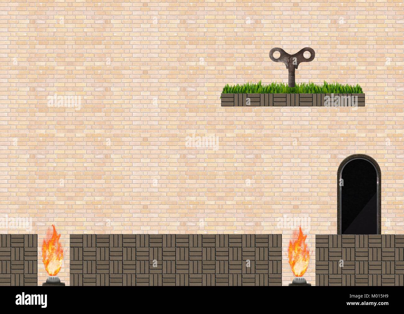 Computer Game Level with key and fire traps Stock Photo - Alamy