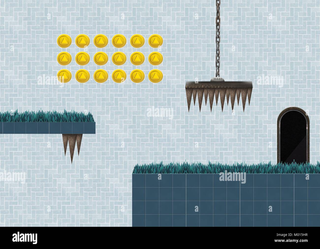 Computer Game Level with coins and traps Stock Photo - Alamy