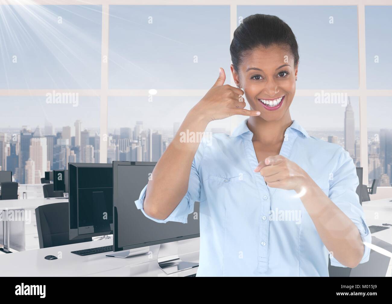 Woman gesture communication monitor hi-res stock photography and images ...