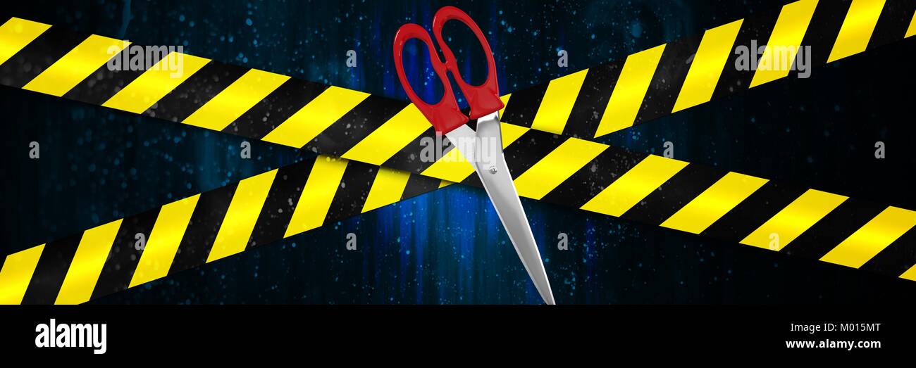 Scissors with tape security Stock Photo - Alamy