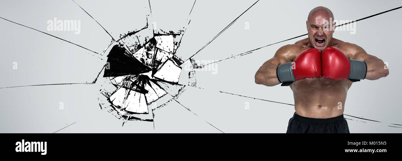 Boxer man with smashed crack Stock Photo - Alamy