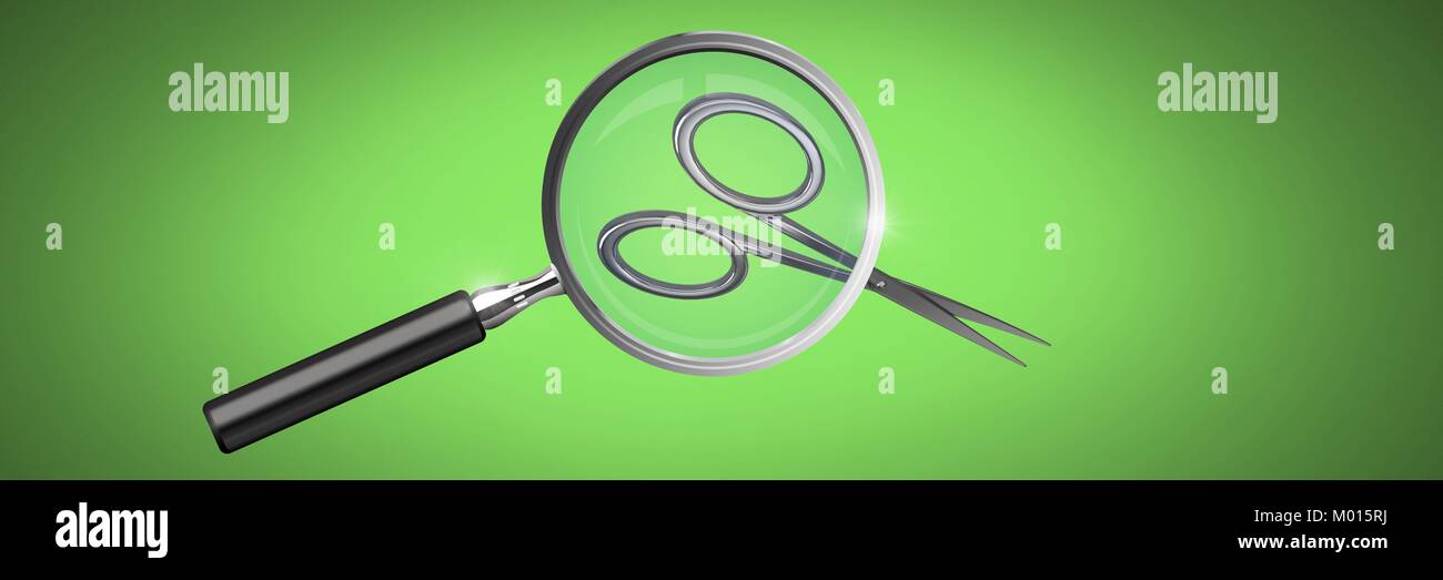 Scissors under magnifying glass Stock Photo - Alamy