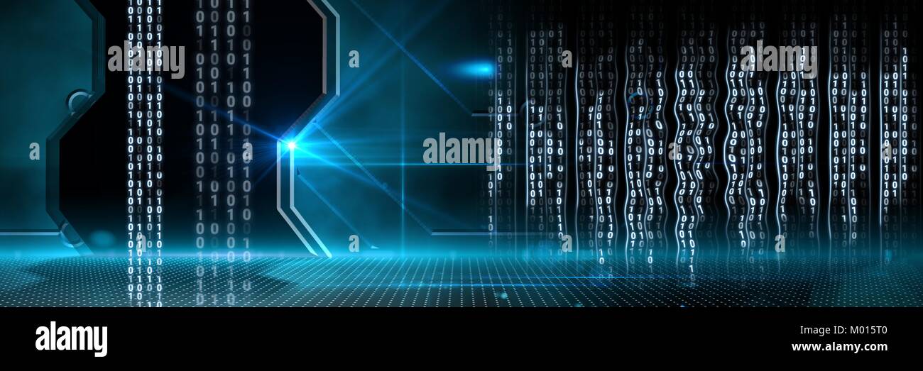 Code binary interface and blue technology background Stock Photo - Alamy