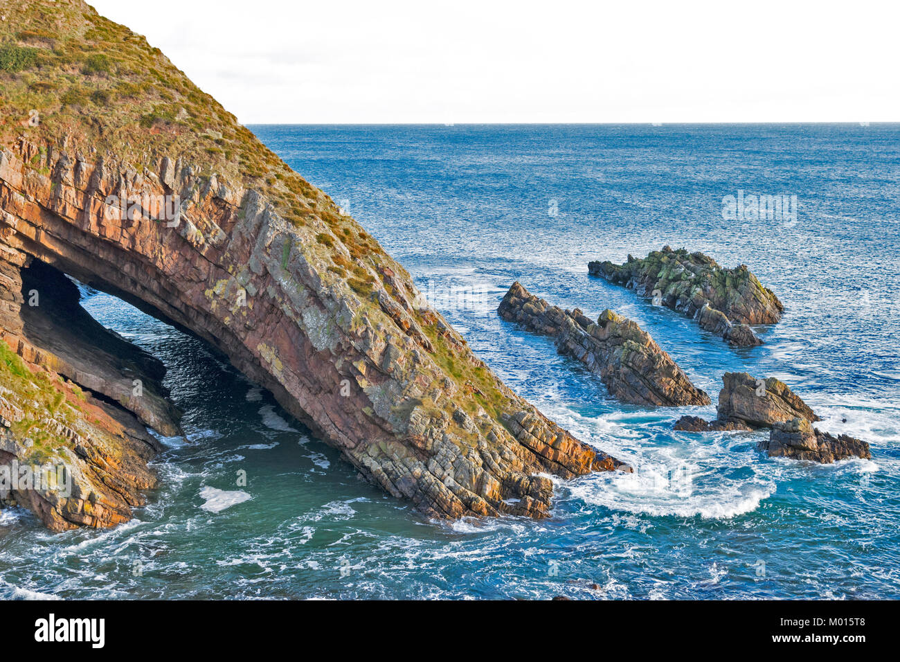 ROCK FORMATION AND SEA CHANNEL PORTKNOCKIE MORAY SCOTLAND SHOWING ...