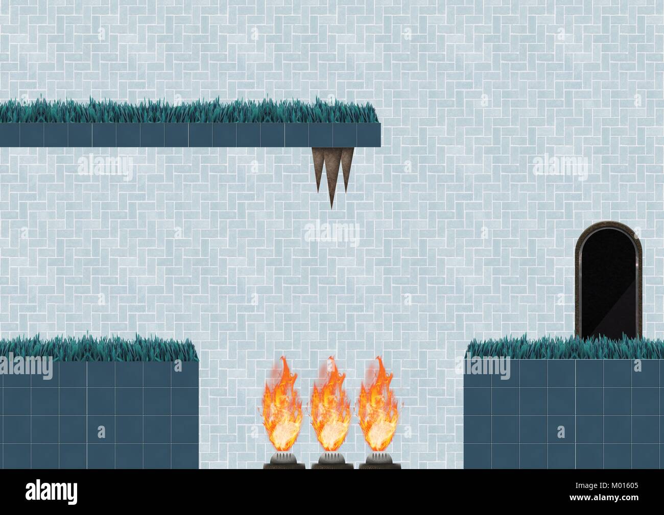 Computer Game Level with fire and traps Stock Photo - Alamy