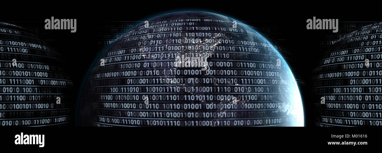 Code binary interface and planet earth background Stock Photo - Alamy