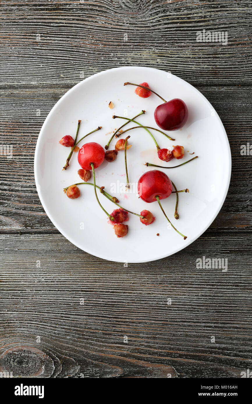 Sweet cherry on white plate, food concept Stock Photo - Alamy