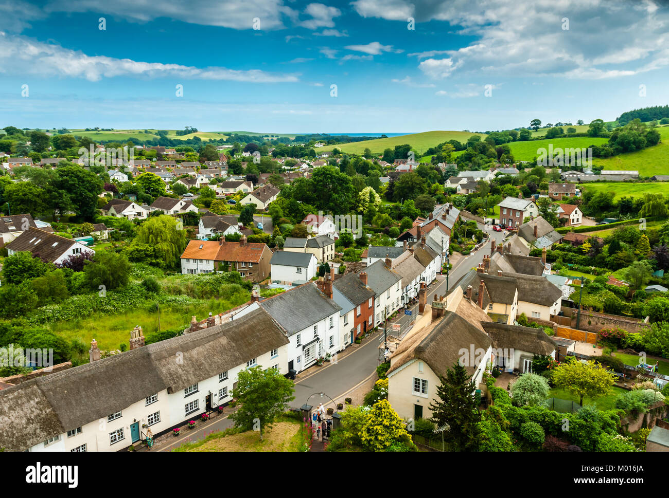 View from the Tower looking south across the village to the sea Stock ...
