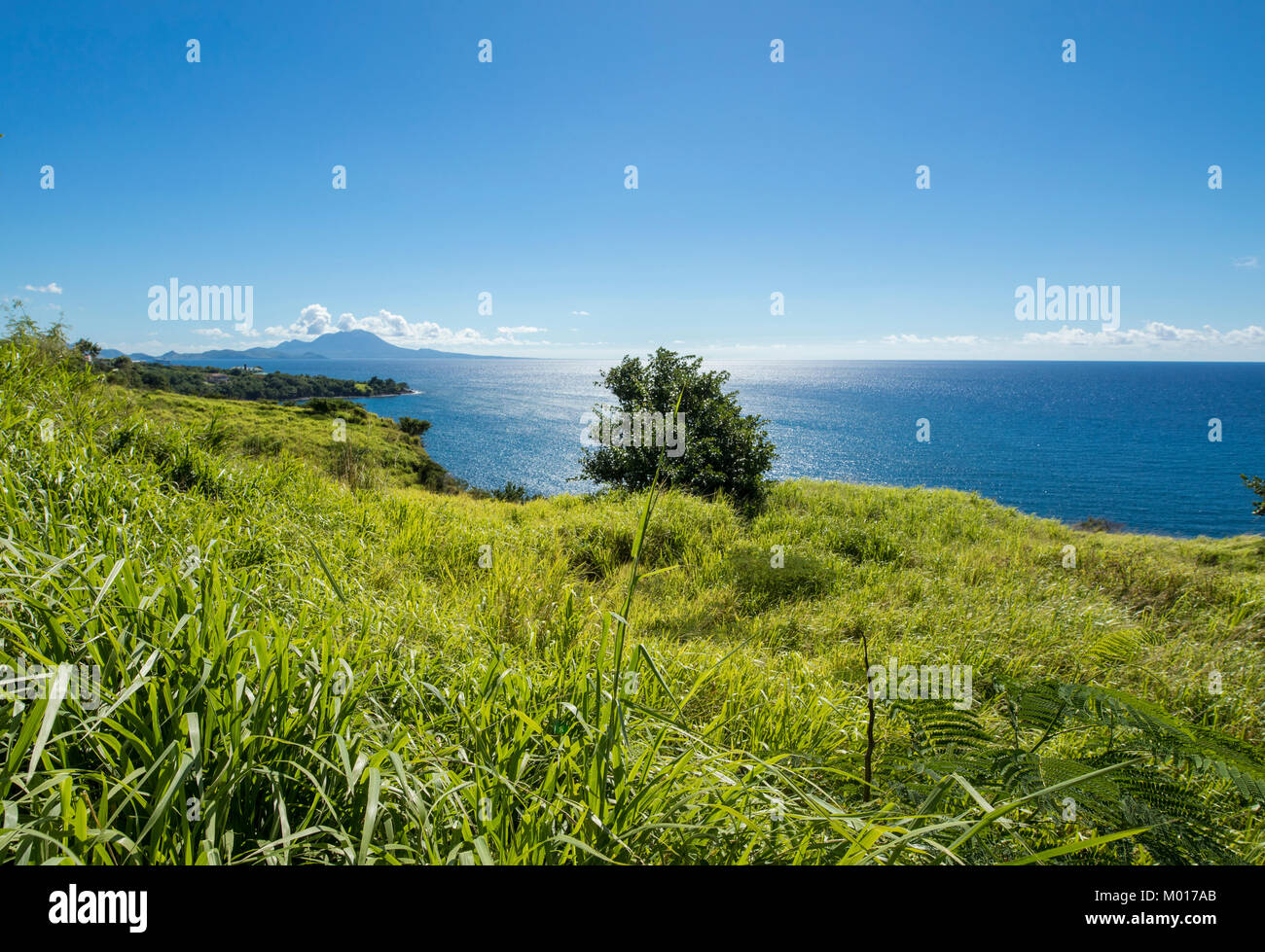 Landscape on St Kitts with the island of Nevis in the background Stock ...