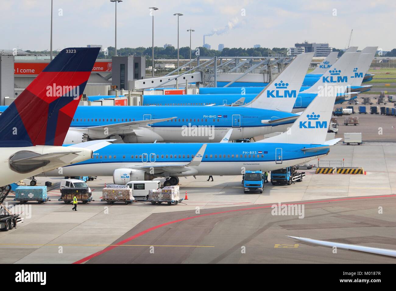 AMSTERDAM, NETHERLANDS - JULY 11, 2017: KLM Airlines fleet at Schiphol ...