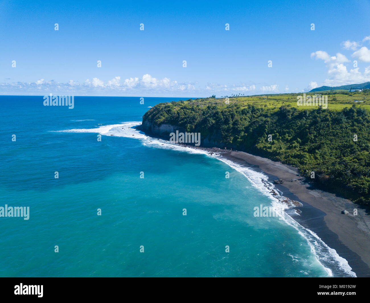 Aerial view of Black Rocks Beach on the Northeast coast of St Kitts ...