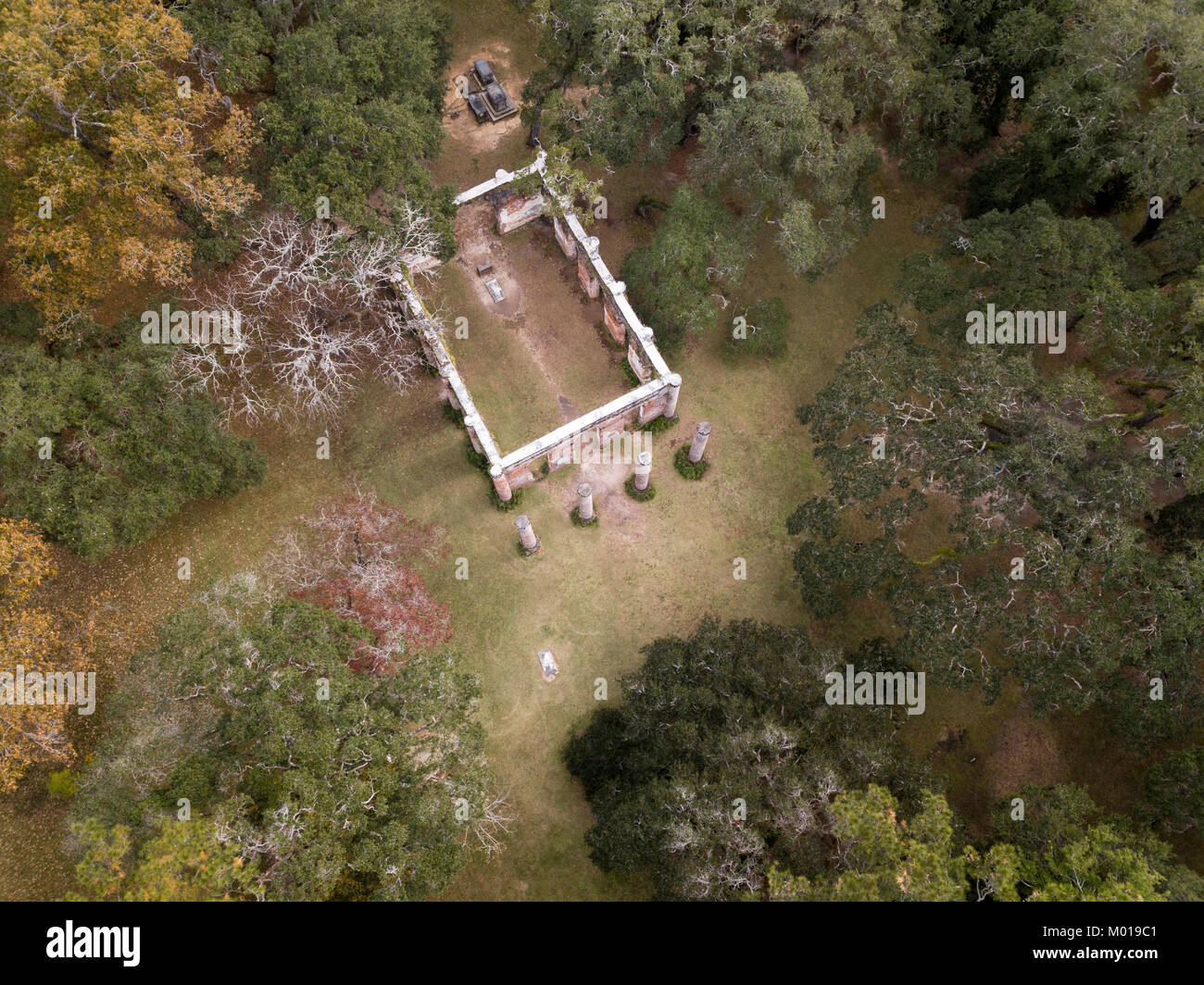 Aerial view of the ruins of Sheldon Church, built in the 18th century ...