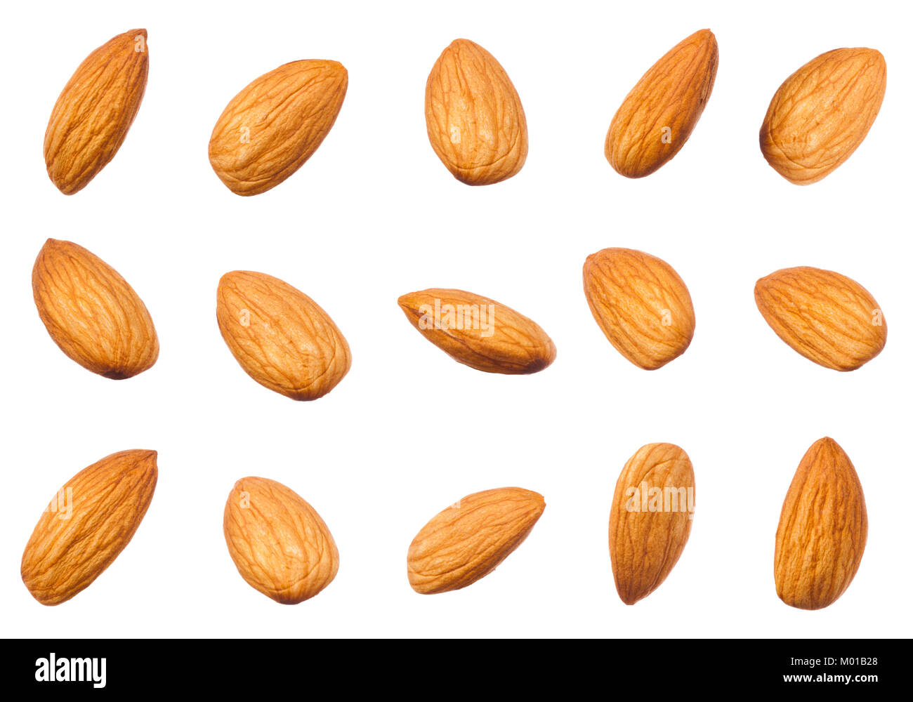 Raw almonds nuts different shape isolated on white background Stock ...