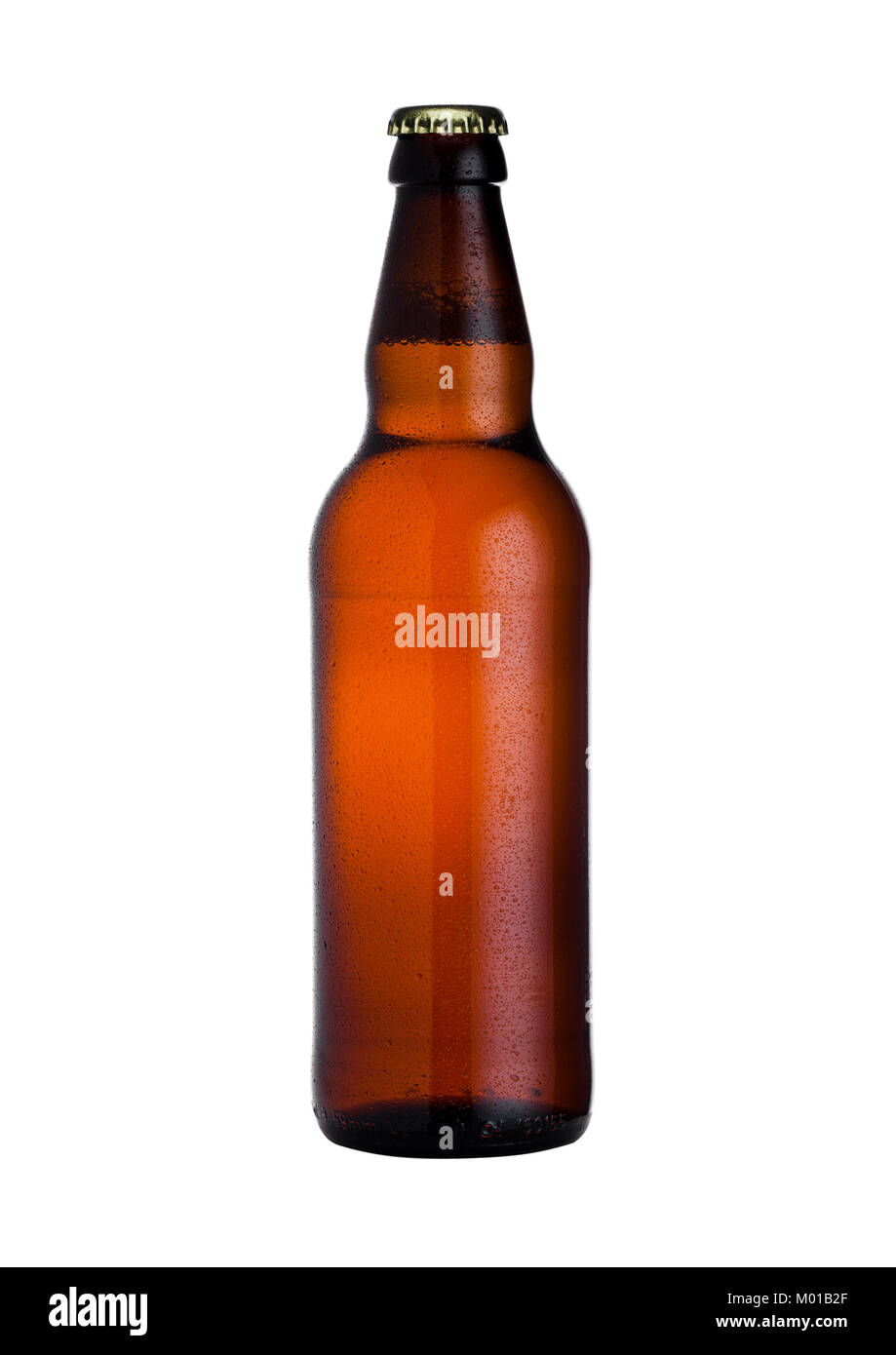 Brown glass lager beer bottle with black cap isolated on white ...