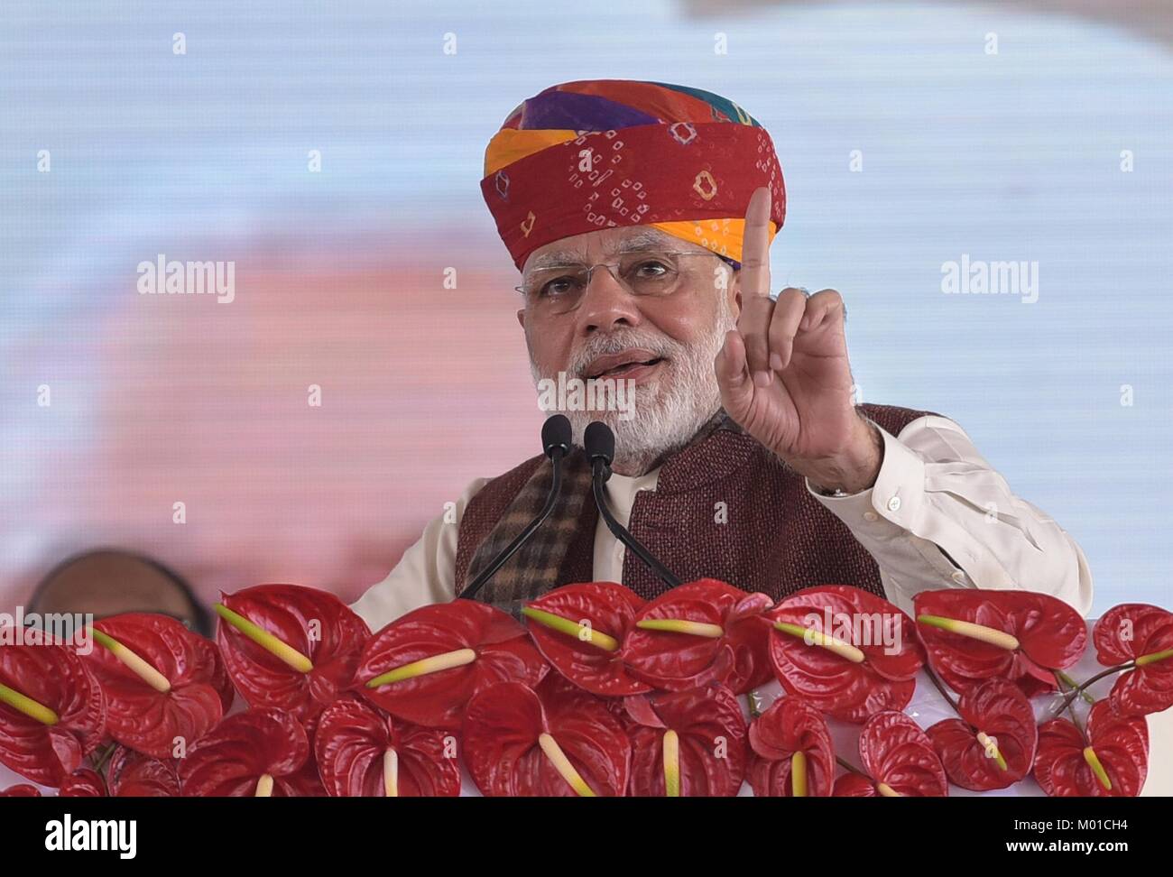 Indian Prime Minister Narendra Modi wearing a traditional Rajasthani ...