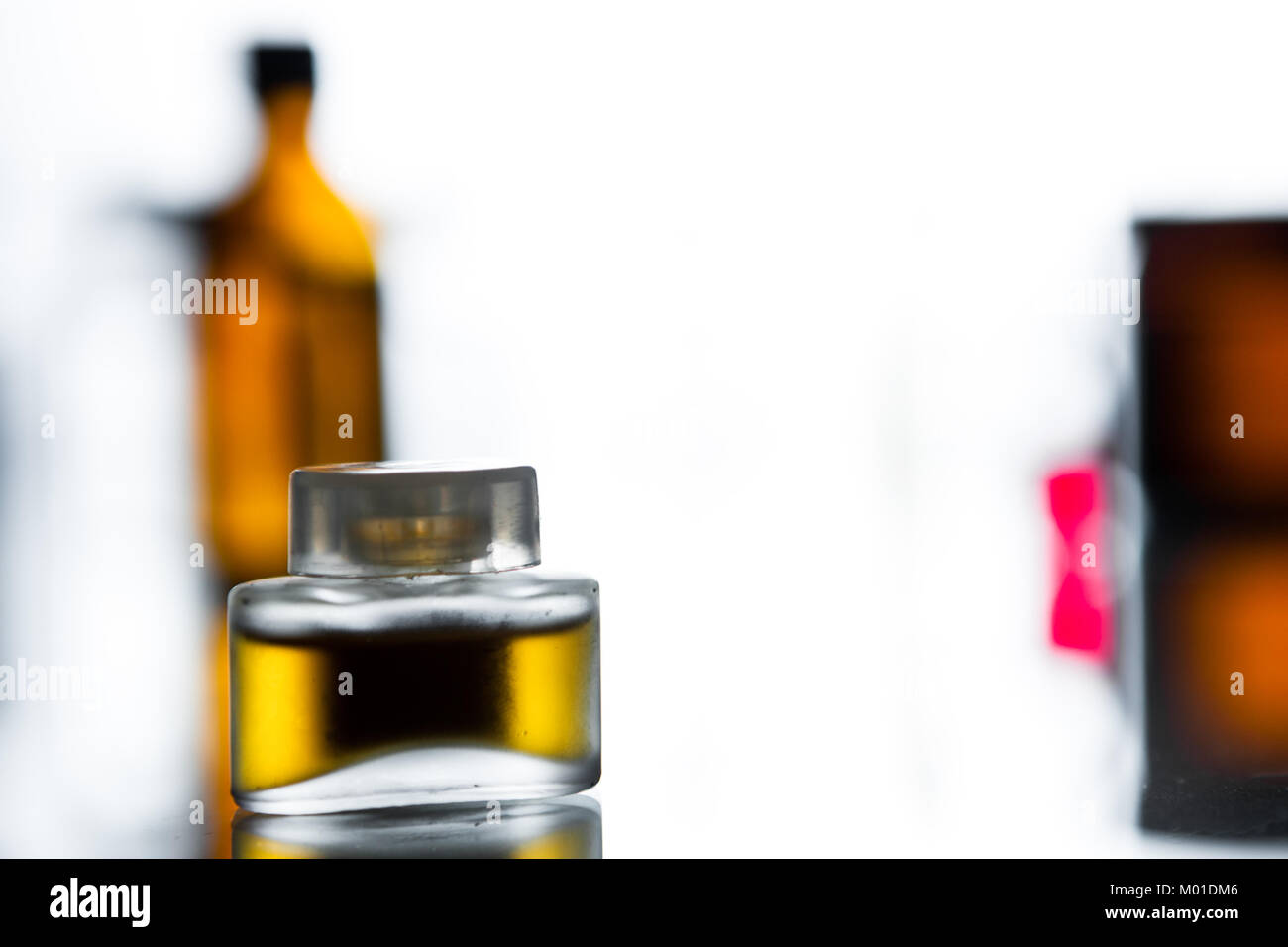 Group object of liquid medicinal agent in limpid glassware in medical ...