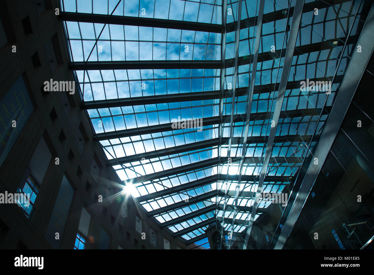 Beautiful roof design clouds blue sky Vancouver public Library building ...