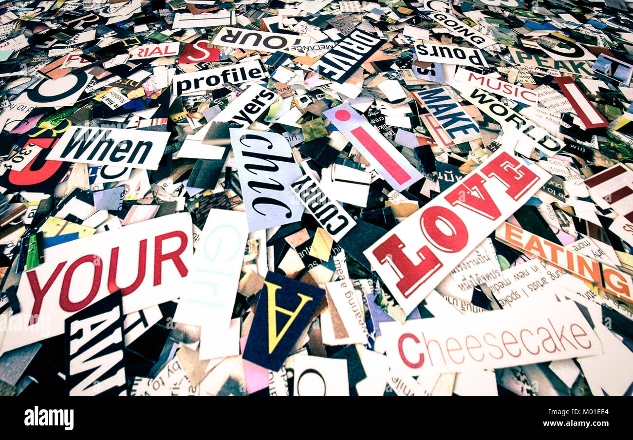 Random words and letters magaazine baxground Stock Photo - Alamy