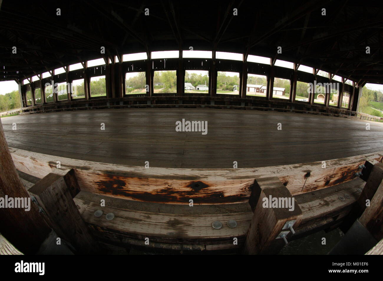 Fish-eye interior view of a covered wooden bridge Stock Photo - Alamy