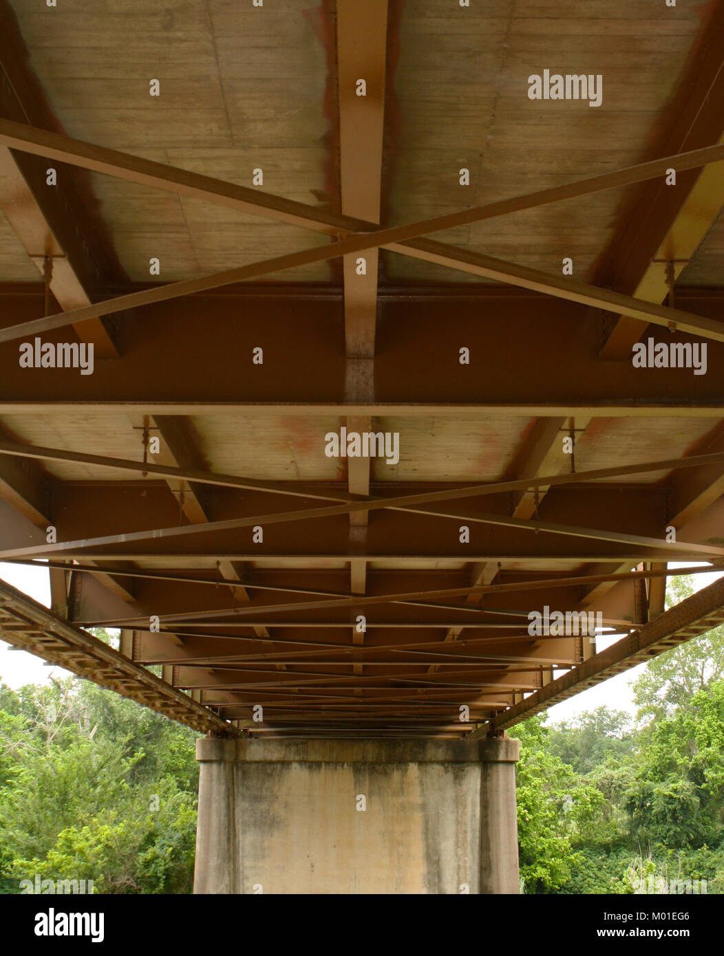 View from underneath a two-lane highway bridge Stock Photo - Alamy